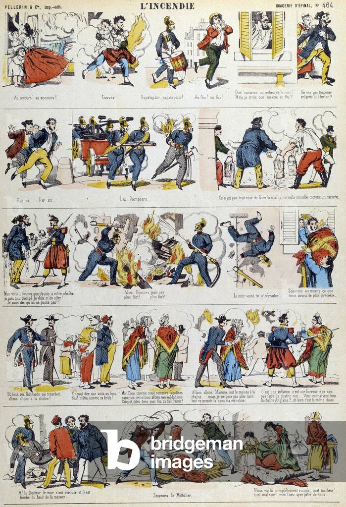 Image of The different stages of a fire, 19th century (Epinal print ...