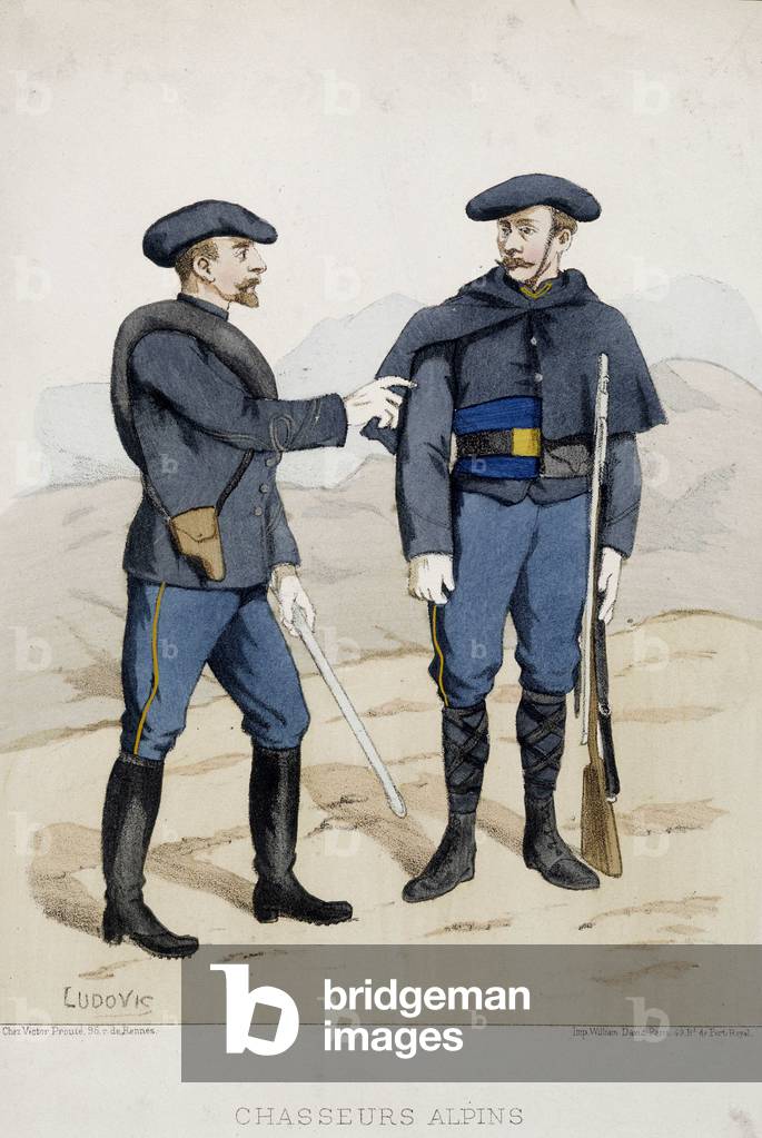 Image of Uniforms of Alpine Hunters - drawing by Ludovic, 1889