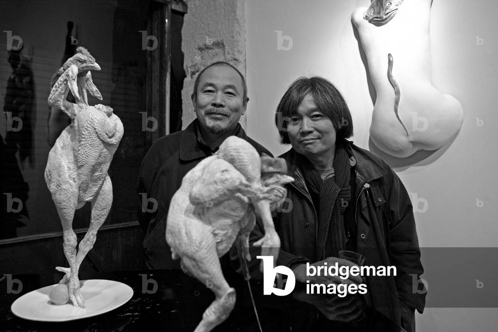 Image of Keping Wang and Kai-Yuen Chan, Chinese sculptors. Opening of the