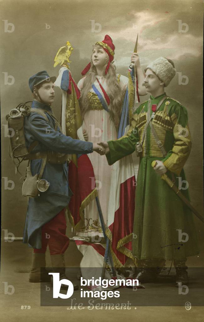 Image of Patriotic map showing a French soldier and a Russian soldier