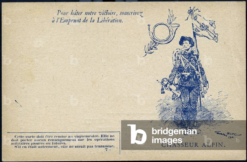 Image of First World War: France, drawn postcard showing an alpine hunter