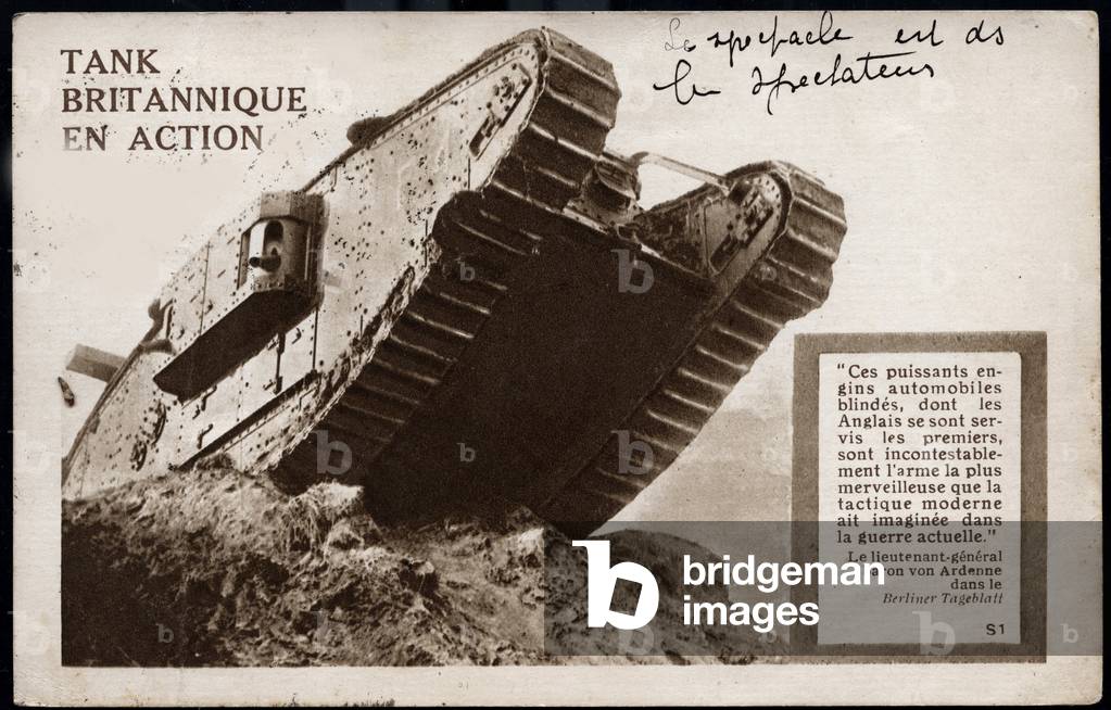 Image of First World War: France, Propaganda map showing a British tank