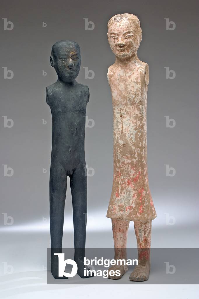 Image of Charcoal stick figure and skirted male stick figure, c.150 BC ...