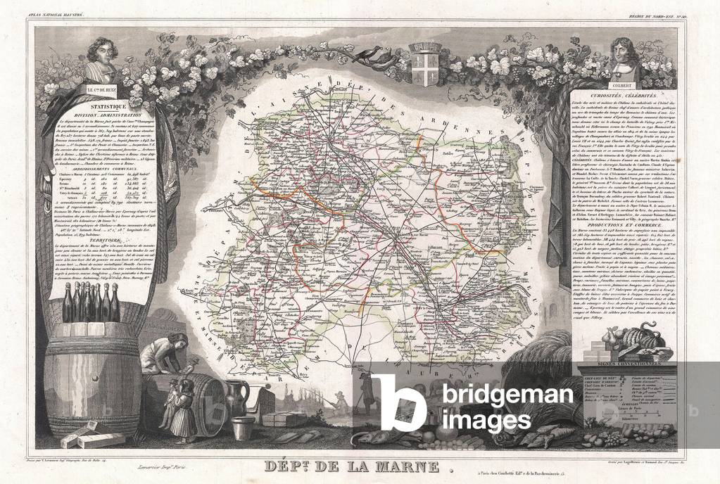 Image of 1852, Levasseur Map of the Department De La Marne, France,