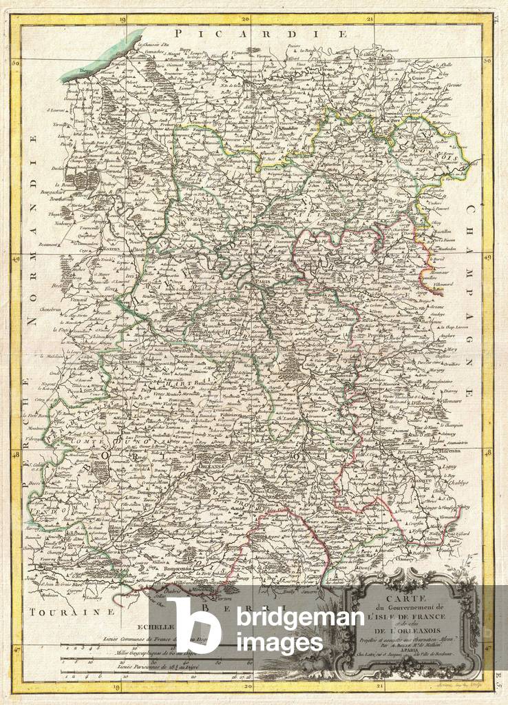 Image of 1771, Bonne Map of Isle de France, vicinity of Paris,