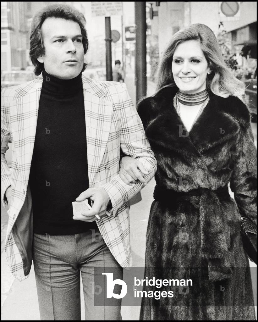 Image of Dalida with her fiance Richard Chanfray. Milan, 1970s. (b/w photo)