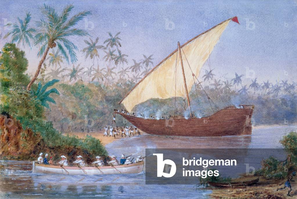 Image of Slave Dhow Run Aground, 1876-77 (w/c on paper) (see also by ...
