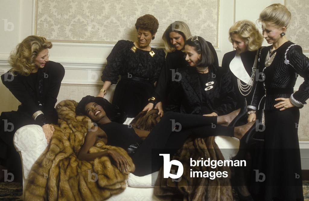 Image of Model-singer Grace Jones and Fendi sisters during a shooting for