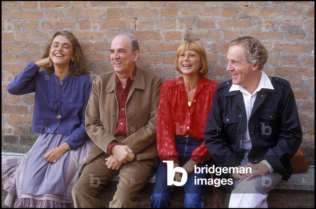Image of INGMAR BERGMAN, director, with the cast of the movie