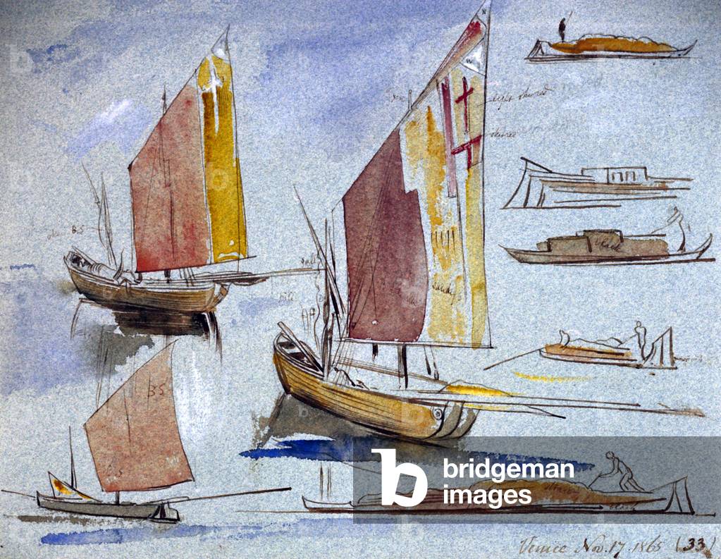 Image of Studies of Venetian boats, with full sail and mooring ...