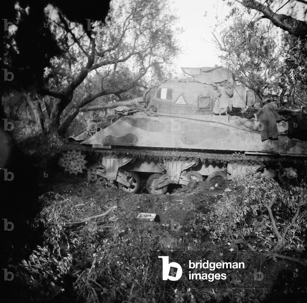 Image of 2Tp tank blown on minefield, c.1944 (b/w photo) by English ...