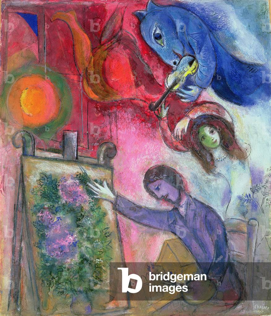 Image of The painter and his models, 1948 (watercolour) by Chagall ...