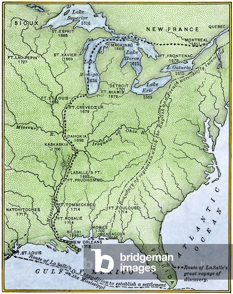 Image of Map showing the path of Rene Robert Cavelier de La