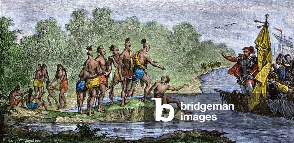 Image of Reception of Christopher Columbus and his crew by Guacanagari,