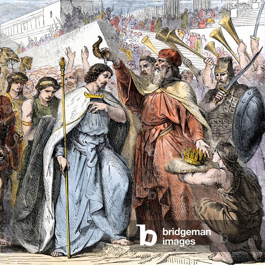Image of Biblical scene: David crown king of Judee and Israel. 19th