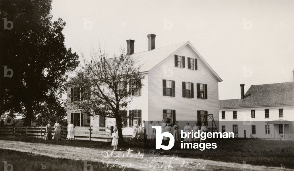 Image of The Shaker sisters in front of their workshop, Alfred, Maine,