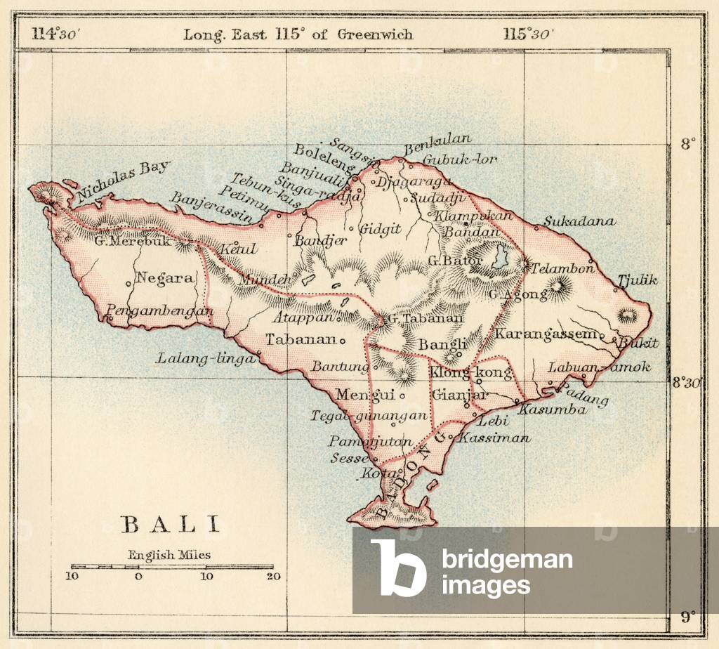 Image of Map of Bali (Indonesia), around 1870 - Lithography 19th century