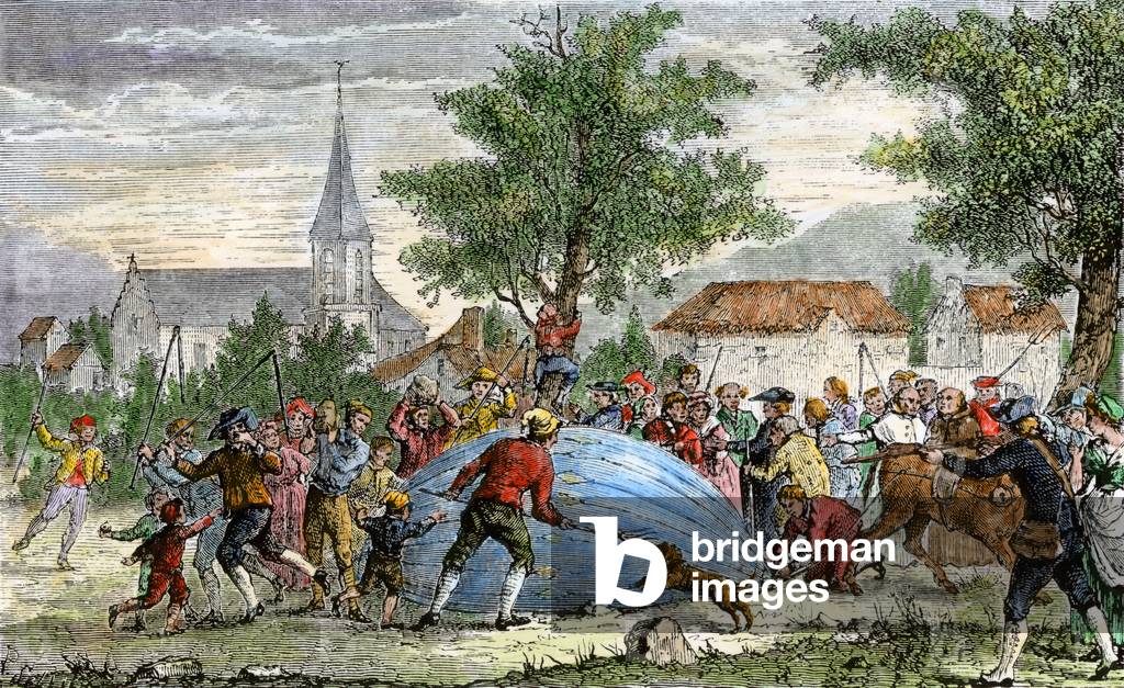 Image of Flight of the first balloon inflates with the hydrogene: a