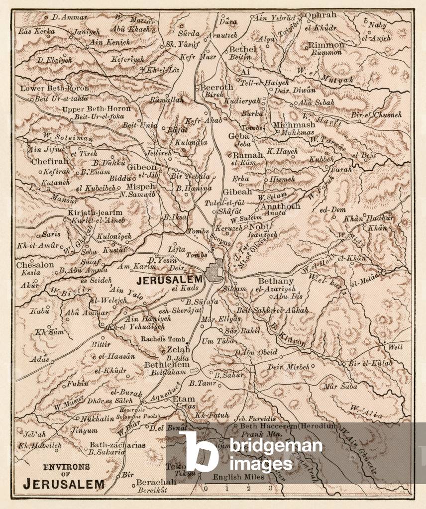 Image of Map of Jerusalem and Palestine (Israel), circa 1870. 19th century
