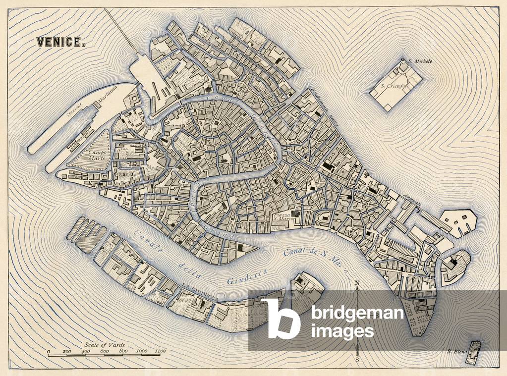 Image of Map of Venice (Italy), around 1800 - Colorisee engraving, 19th