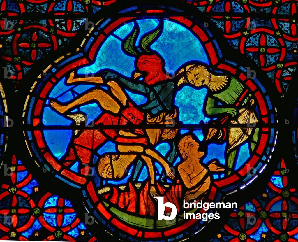 Image of Detail from a window depicting the parable of Lazarus and by ...