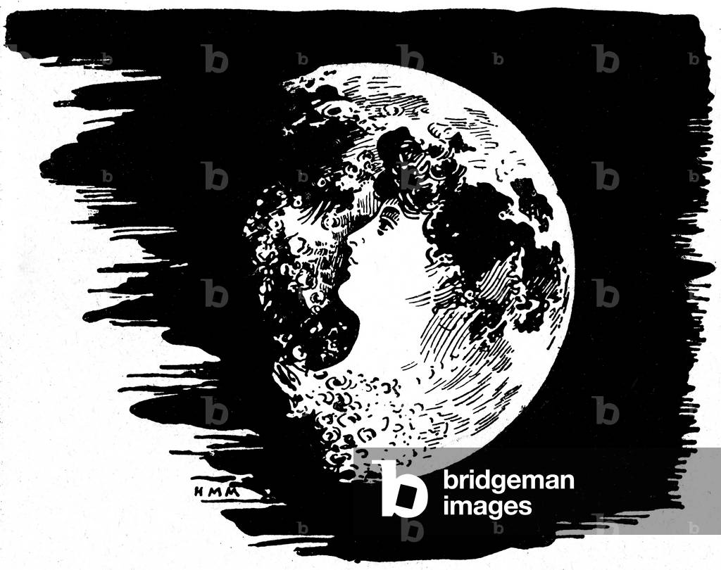 Image of woman's face appearing on the surface of the Moon. From