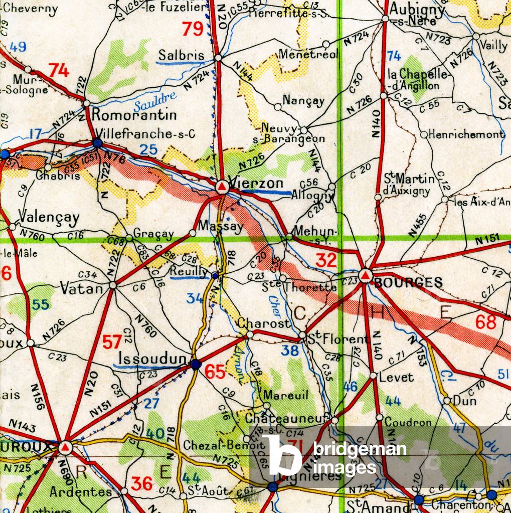 Image of The surroundings of Vierzon. Detail of a map of France by ...