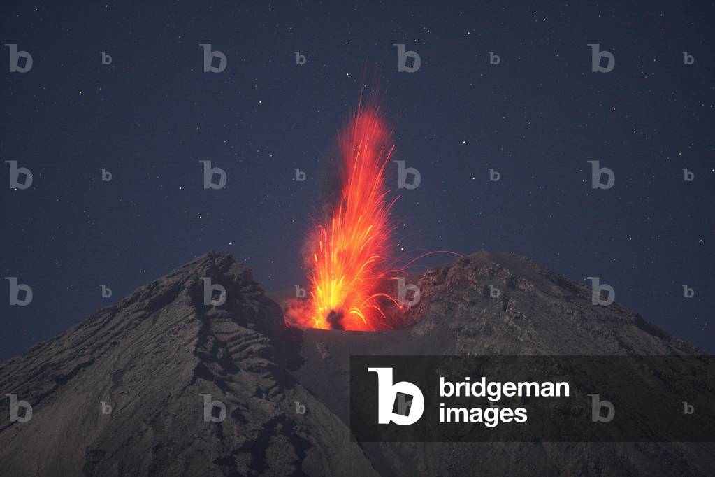 Image of Eruption of the volcano Semeru night view - Semeru volcano