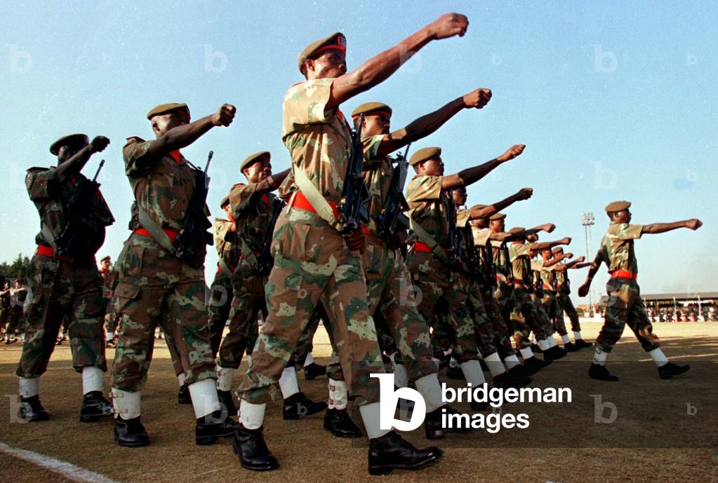 Image of South African soldiers parade during a change of command ceremony