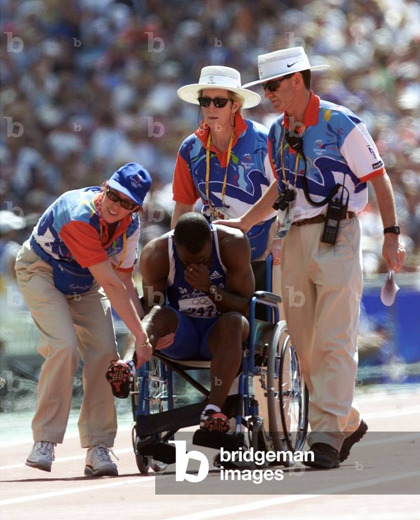 Image of ST LUCIA'S PROMESSE IS WHEELCHAIRED OFF THE TRACK DURING HIS