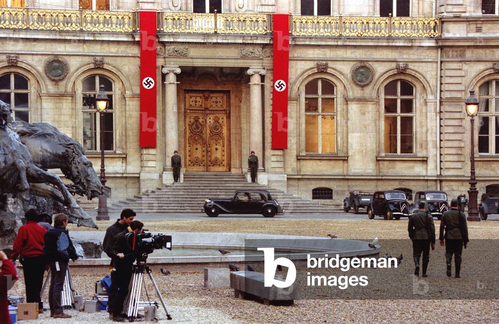 Image of Banners with the Nazi swastika hang from the town hall