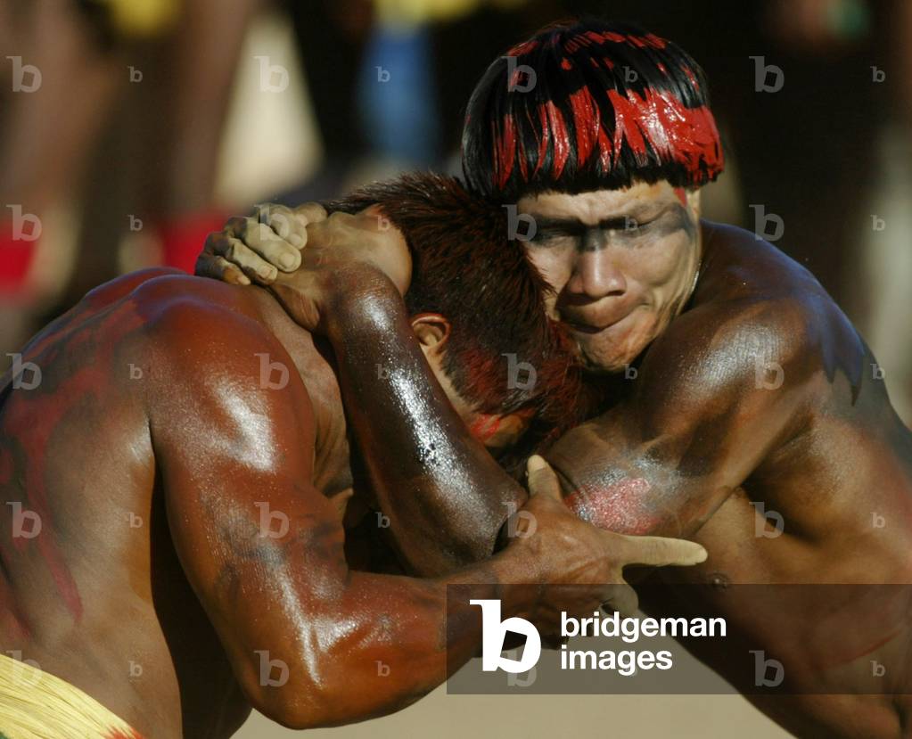 Image of ALTO XINGU INDIANS DANCE DURING QUARUP FESTIVAL OF THE DEAD