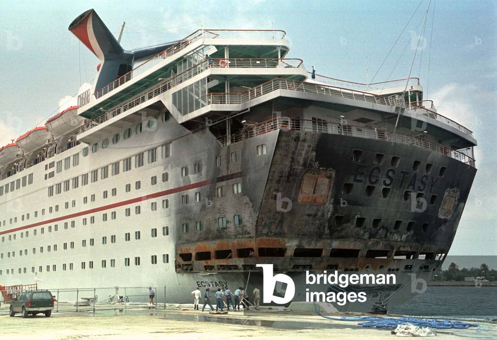 Image of FIRE DAMAGED SHIP ECSTASY DOCKED AT THE PORT OF MIAMI,