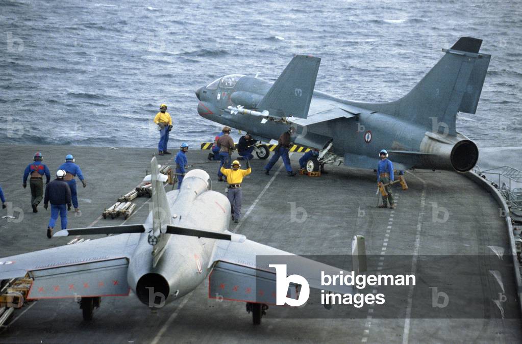 Image of Super Etendard interceptor aircraft (foreground) and crusader ...