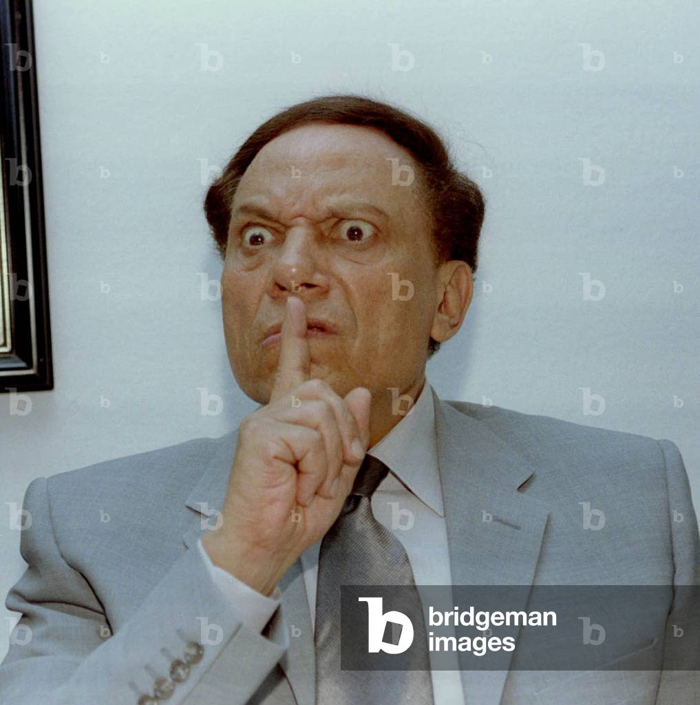 Image of Famous Egyptian comedy actor Adel Imam gesture while giving a