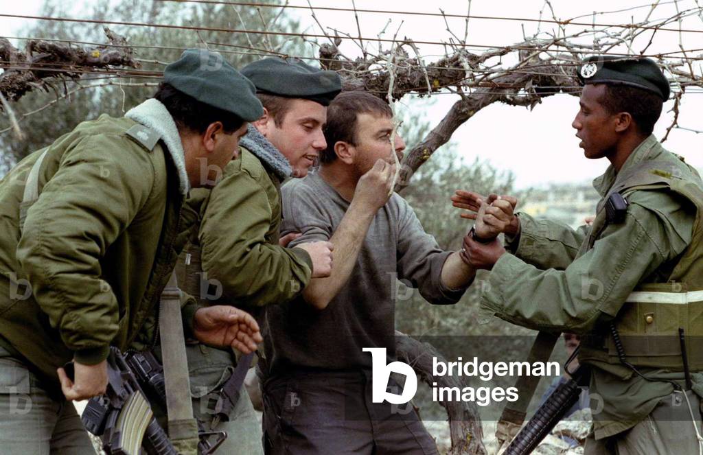 Image of Israeli Border-police push-and-pull a Palestinian homeowner ...