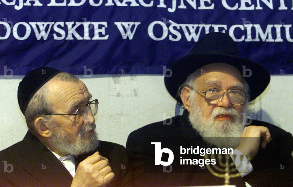 Image of RABBI BASSER AND SOLE SURVIVOR HIRSCH KORNREIH LISTEN TO SPEECHES