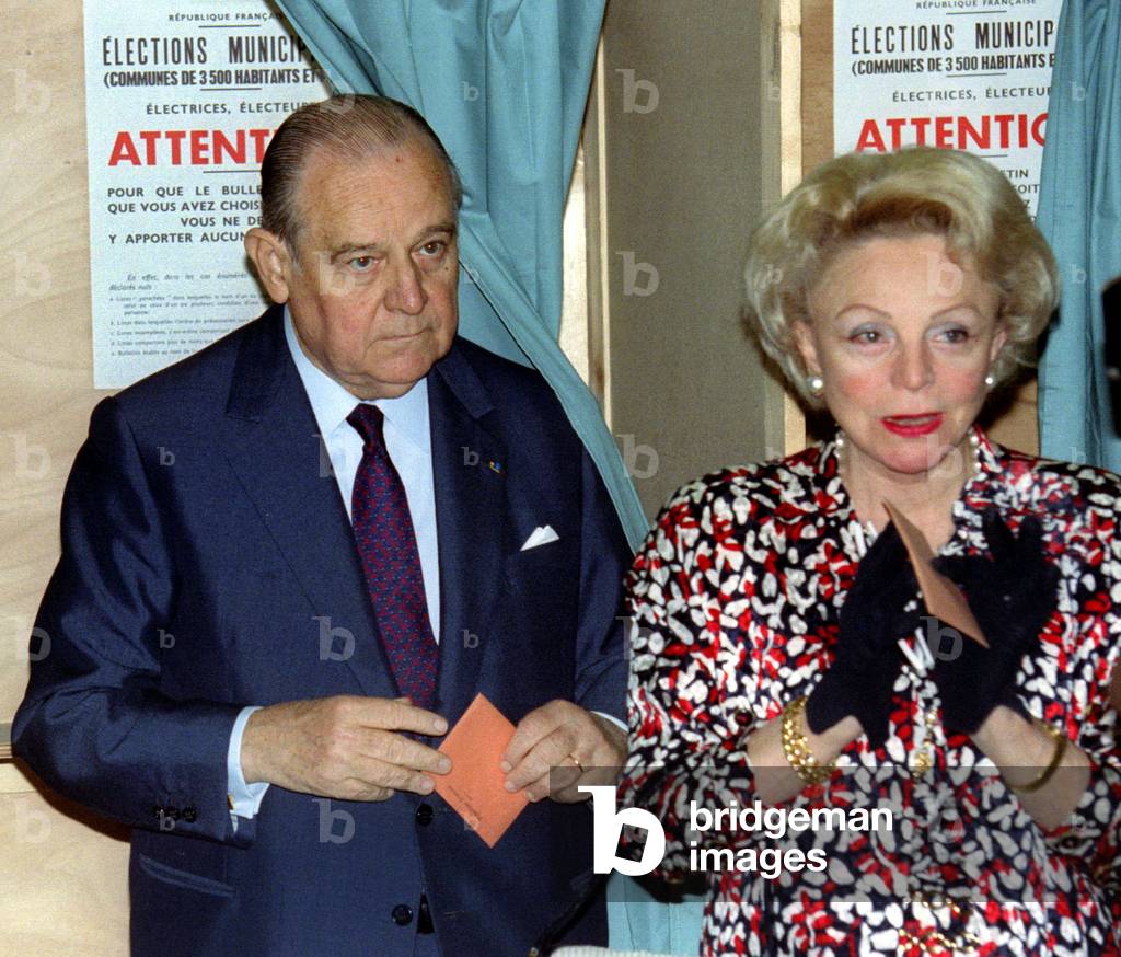 Image of Former French Prime Minister Raymond Barre,seen with his wife Eve,