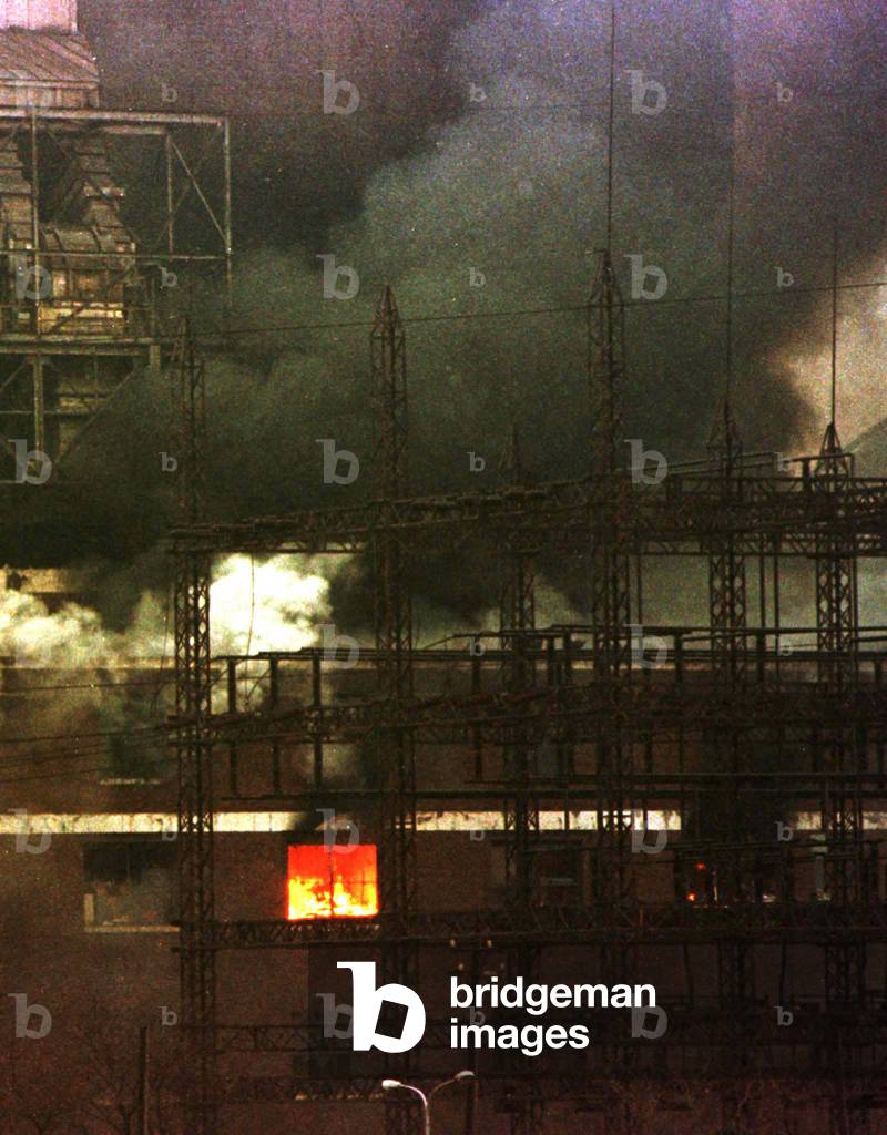 Image of Fire continues to burn in a power plant of the