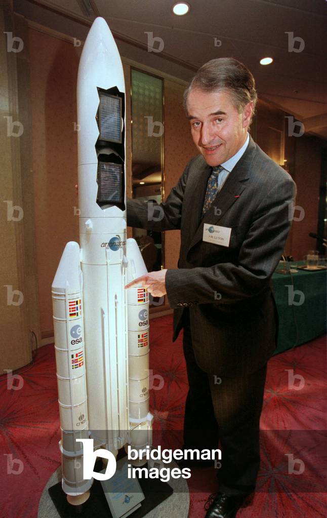 Image of Chairman Jean-Marie Luton of Arianespace shows off new rocket ...