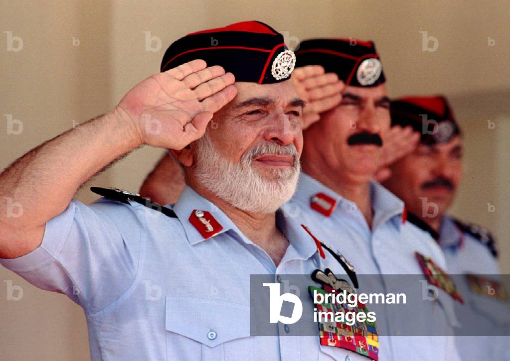 Image of Jordan's king Hussein (L), Abdul Rahman Edwan police chief (C)