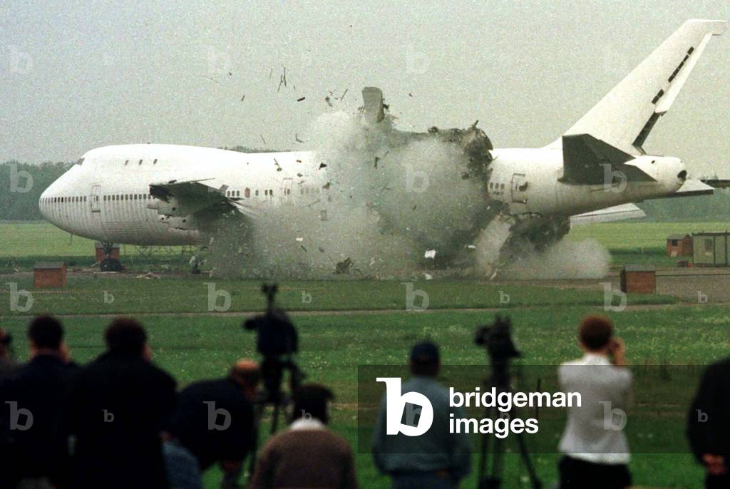 Image of A Boeing 747 aircraft explodes in a controlled detonation to