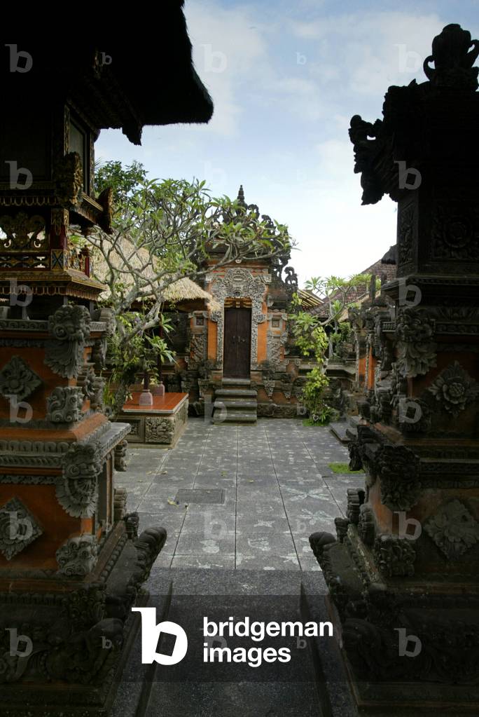 Image of A ceremonial Balinese temple at the compound of master woodworker