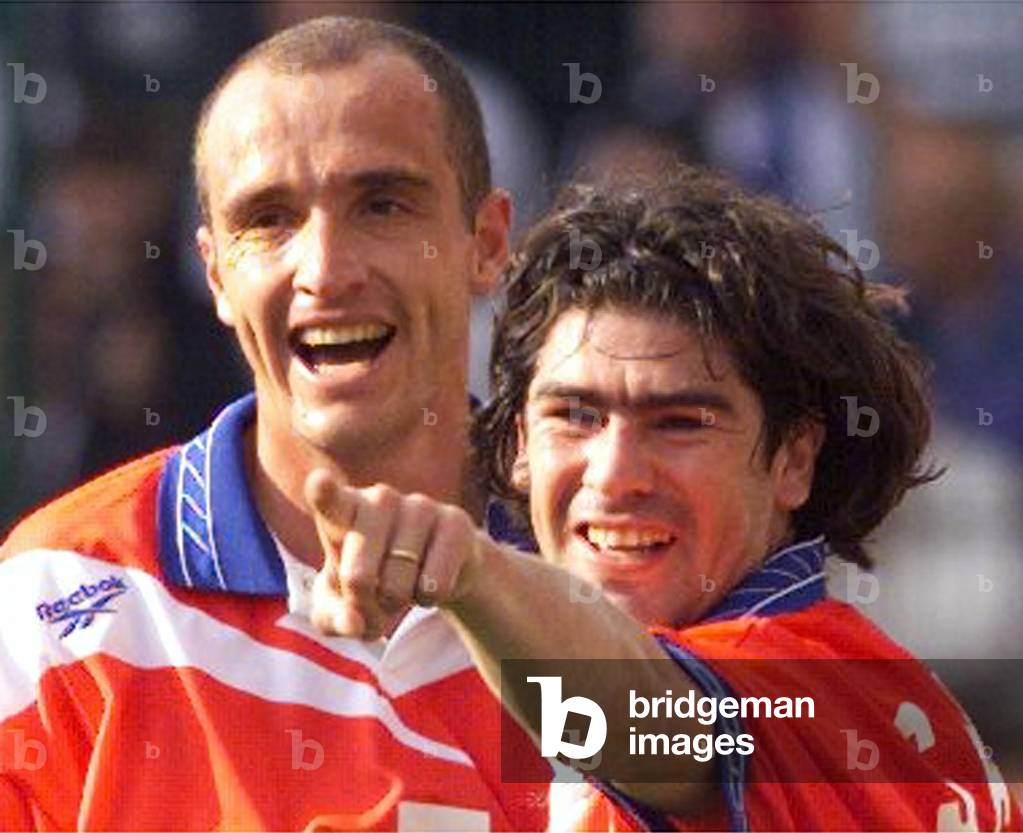 Image of Chile's Marcelo Salas (R) and Javier Margas (L) celebrate their