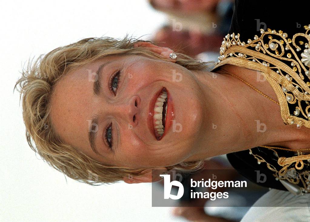 Image of US actress Sharon Stone smiles broadly during a photocall for