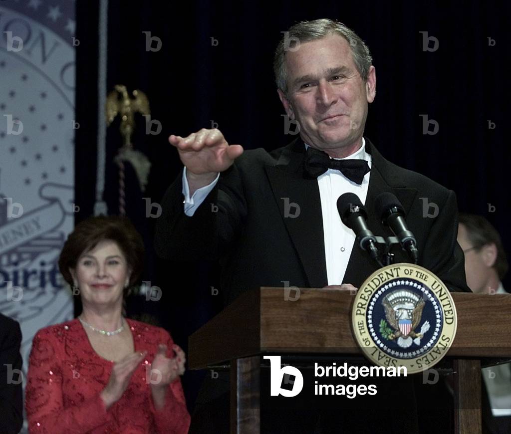 Image of U.S. President George W. Bush addresses an inaugural ball as