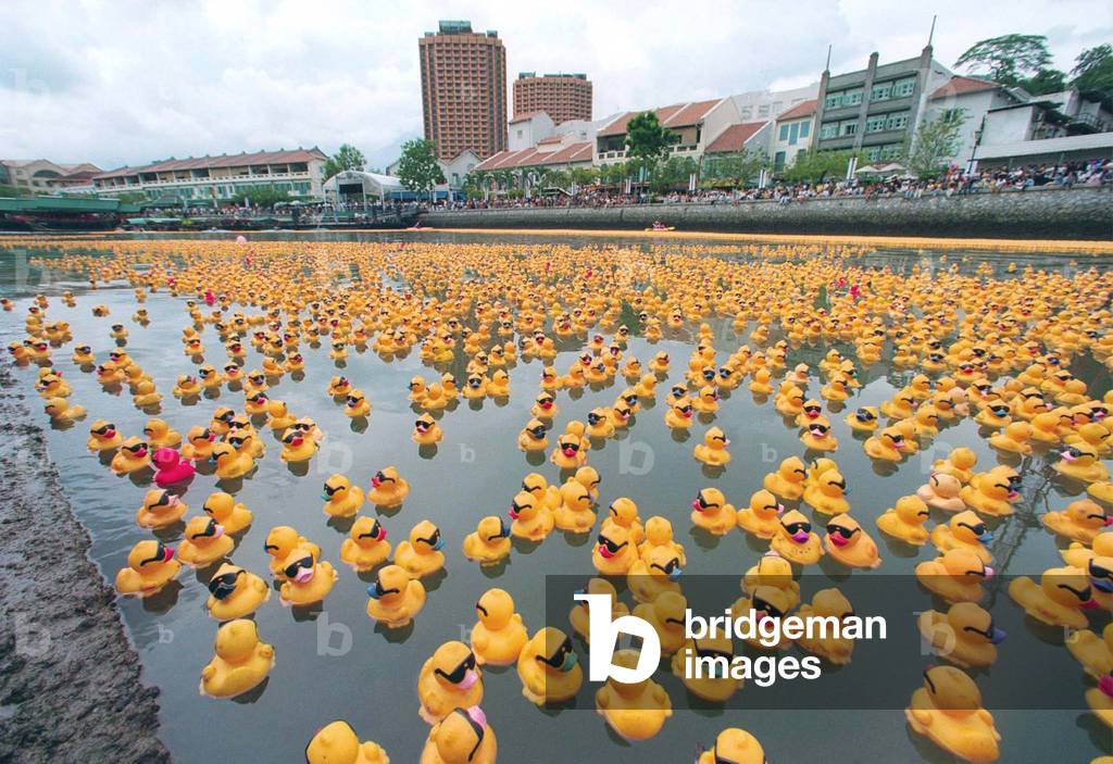 Image of Rubber ducks float down the Singapore River., 2000 (photo)