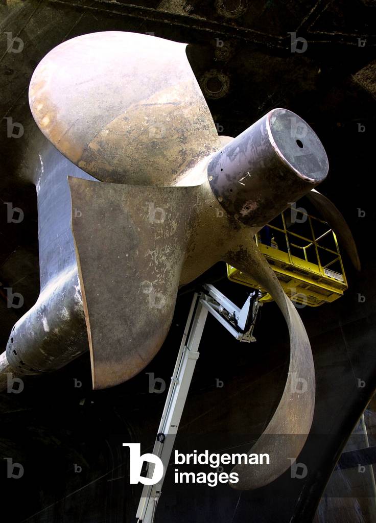 Image of The broken propeller blade is seen on the French nuclear
