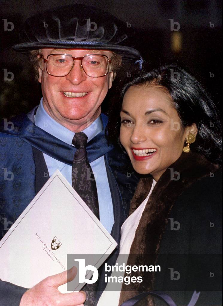 Image of British actor Michael Caine poses with his wife Shakira after