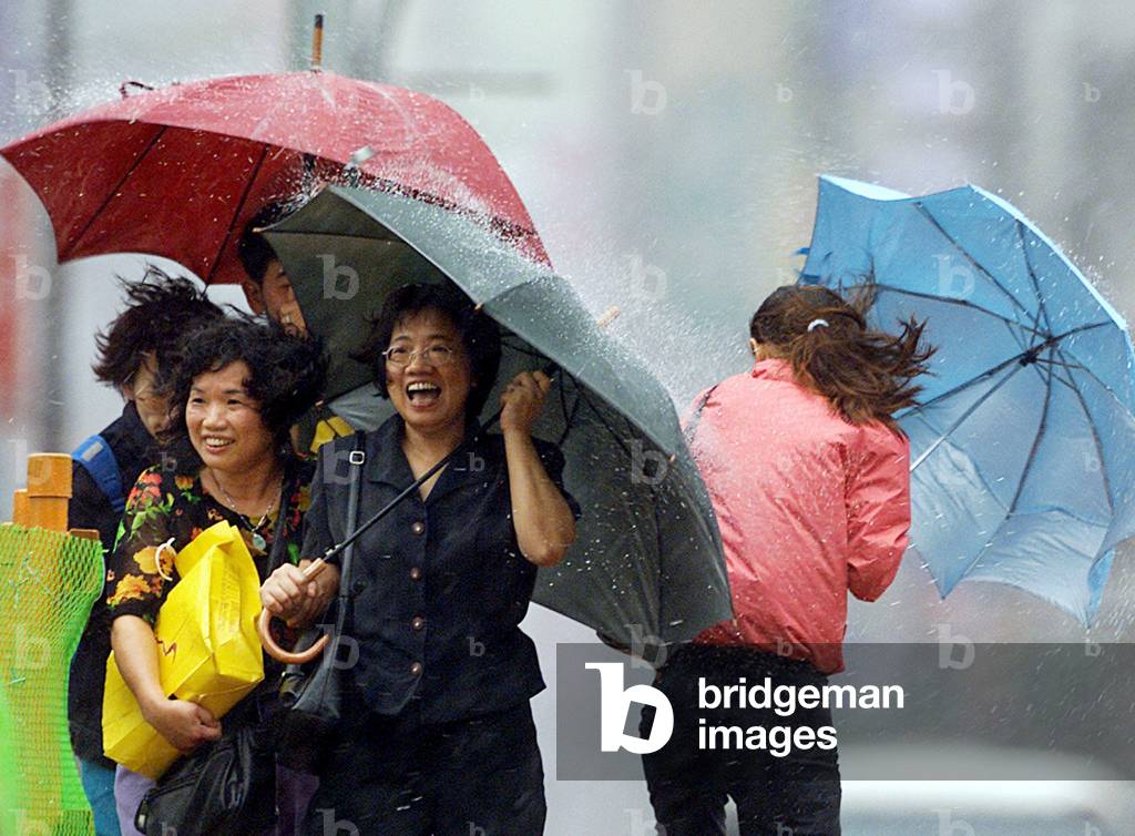 Image of TAIWANESE WOMEN STRUGGLE WITH THEIR UMNRELLAS IN KEELUNG AS ...